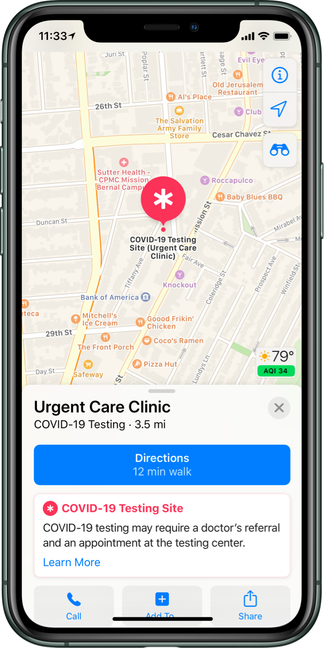 How to find nearest COVID-19 testing site with Apple Maps in US ...